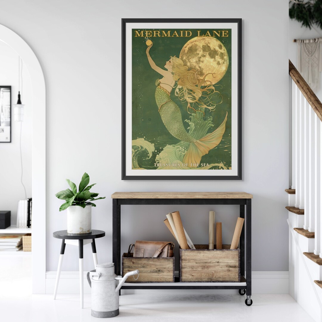 Vintage Mermaid Poster | Mermaid Wall Art | Beach House Art - Etsy