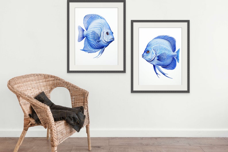 Blue Discus Fish Print set of 2 - Etsy