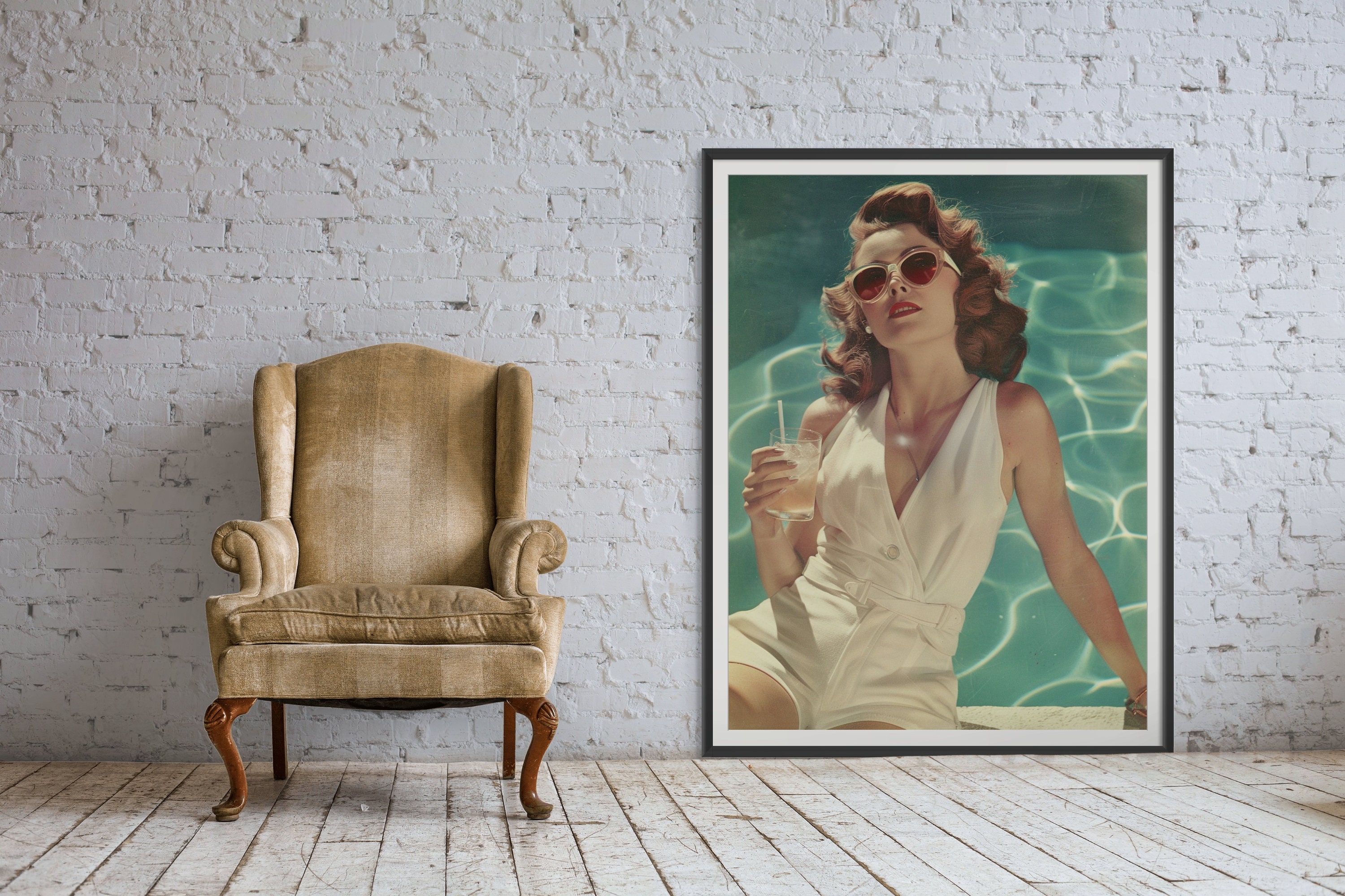 Retro Lady in Pool | Pool Party Poster | Retro Wall Art | Palm Springs ...