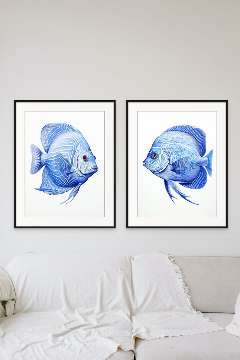 Blue Discus Fish Print | Set of Two Prints | Tropical Fish Art - Etsy