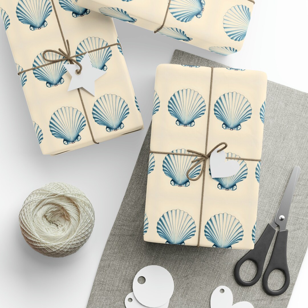 Blue Scallop Shell Wrapping Paper Coastal Gift Wrap - Etsy