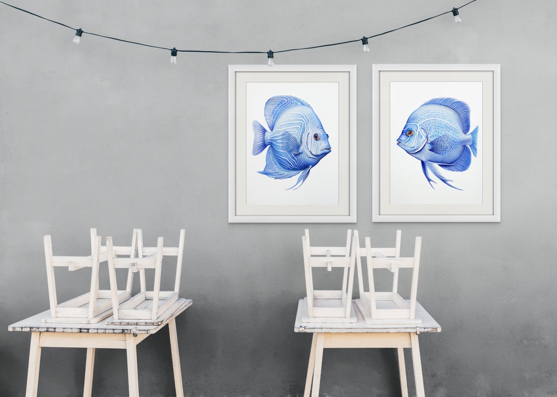Blue Discus Fish Print set of 2 - Etsy