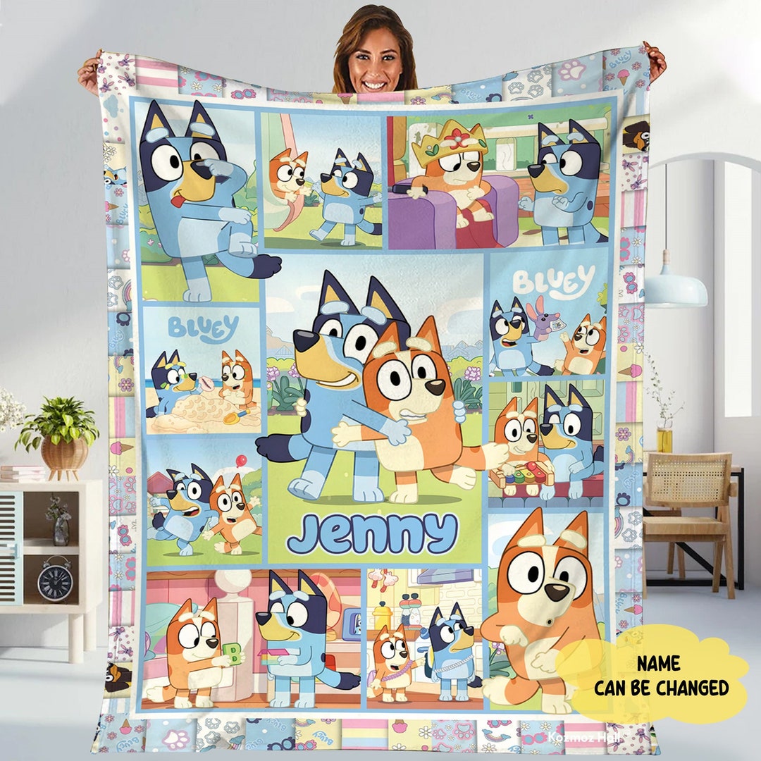 Personalized Bluey Blanket, Bluey Family Soft Cozy Fleece Throw ...