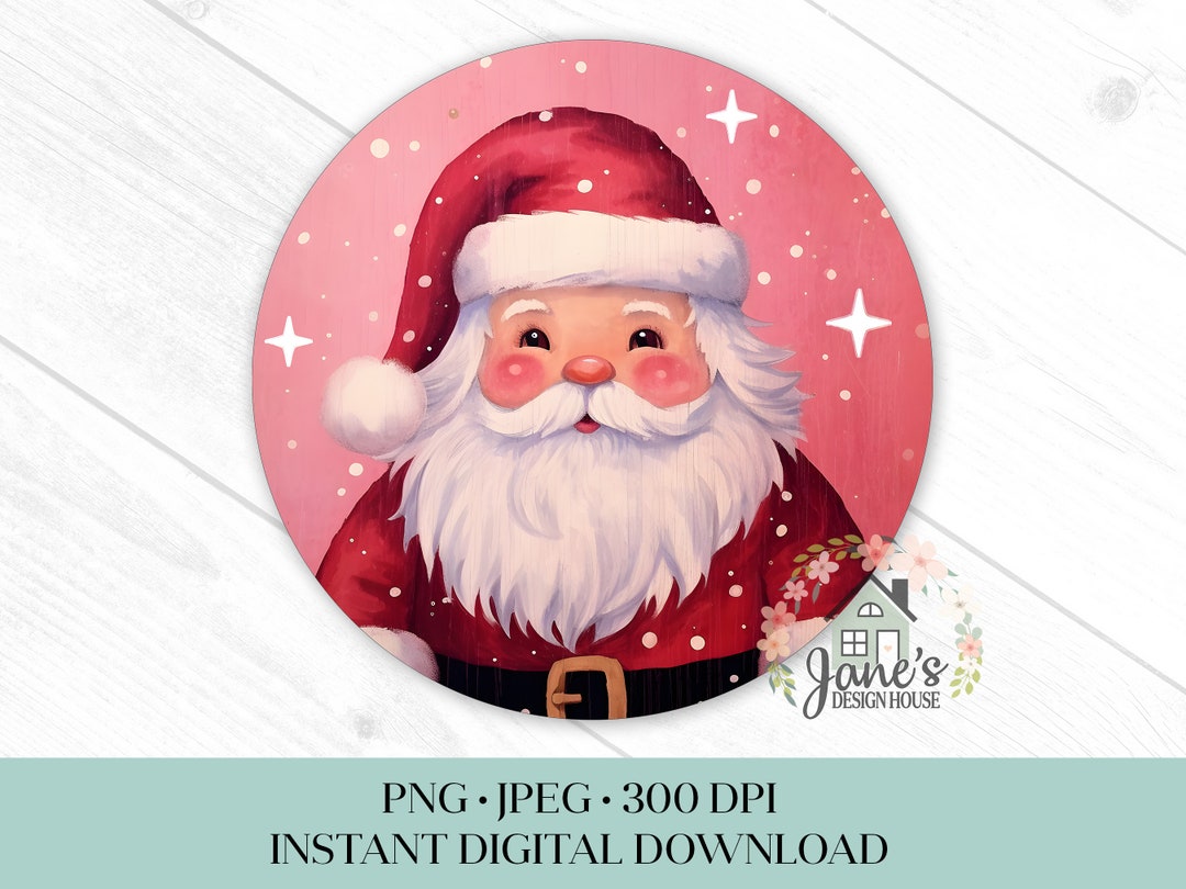 Weathered Wood Pink and Red Santa Claus Wreath Sign PNG, St Nick ...