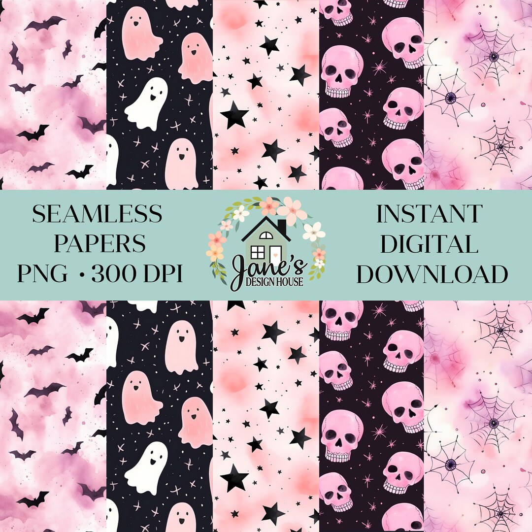 Pink Watercolor Halloween Digital Paper - Seamless Scrapbook Paper ...