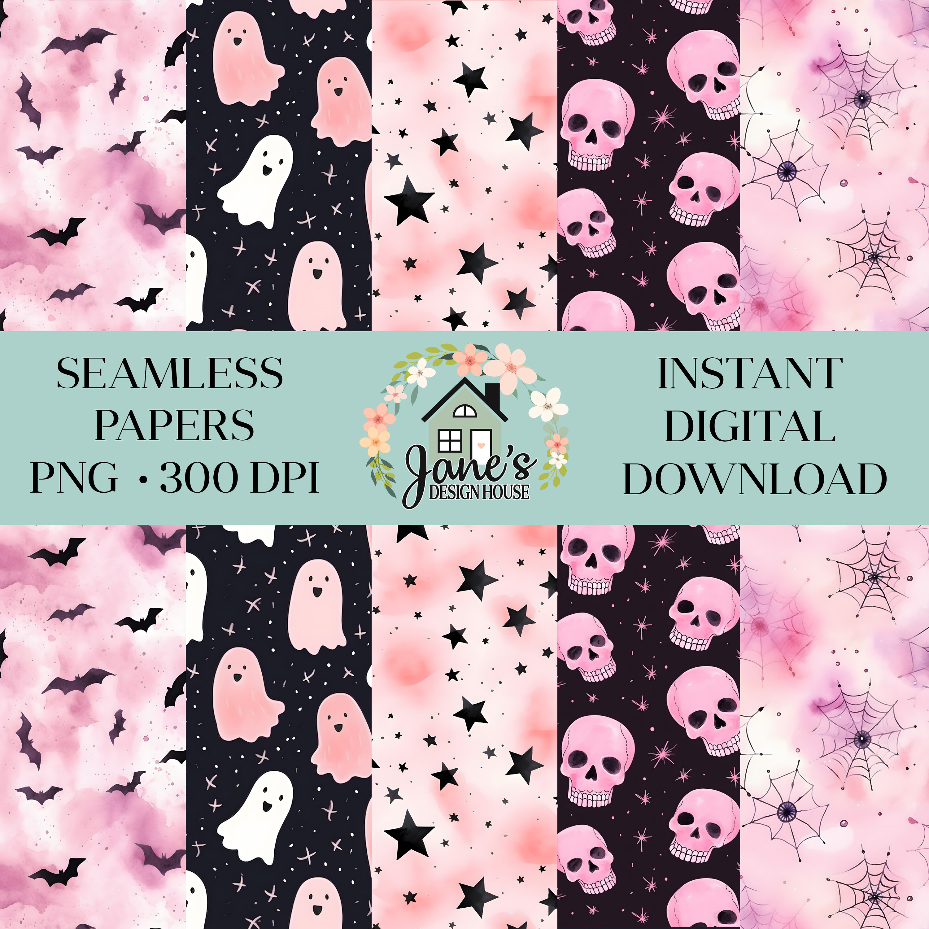 Pink Watercolor Halloween Digital Paper - Seamless Scrapbook Paper ...