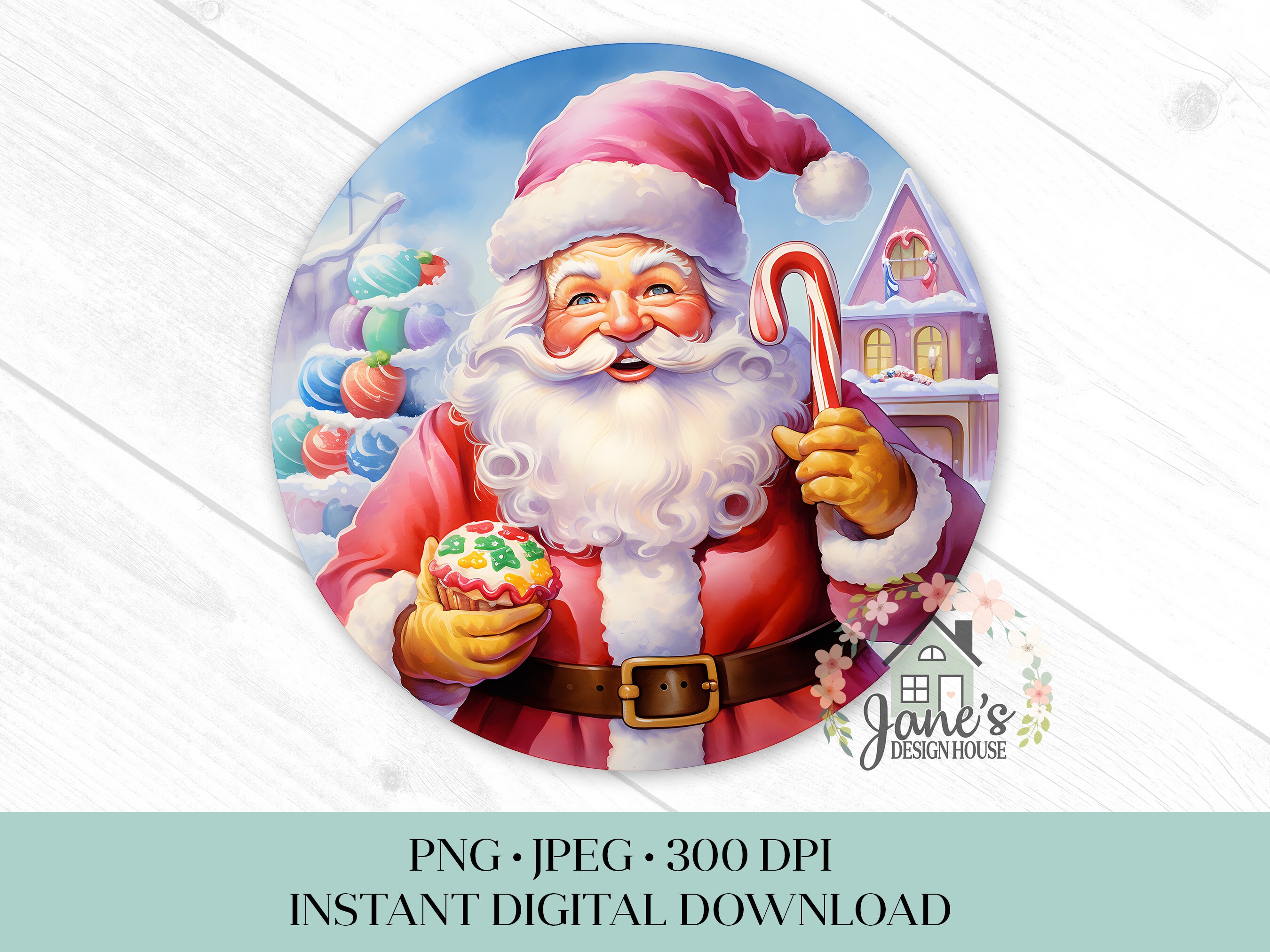 Candyland Santa Claus Wreath Sign PNG, St Nick Christmas Sublimation ...