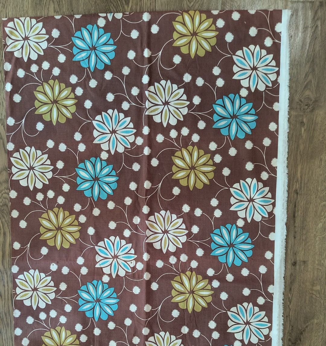 MCM Flower Power Vintage Cotton Fabric Brown Avocado Green and ...