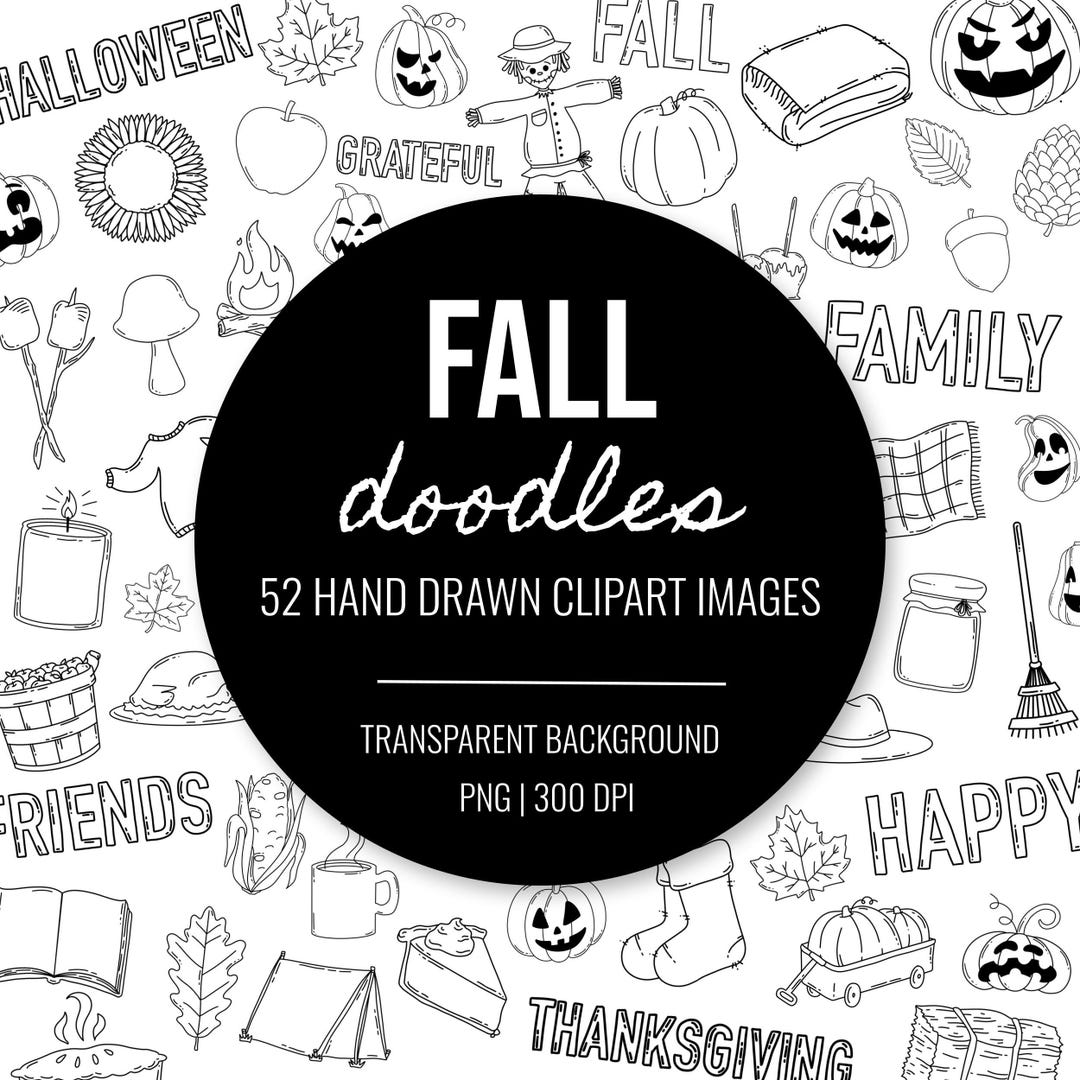 Fall Doodles Clipart - Autumn Clipart, Halloween and Thanksgiving, Hand ...