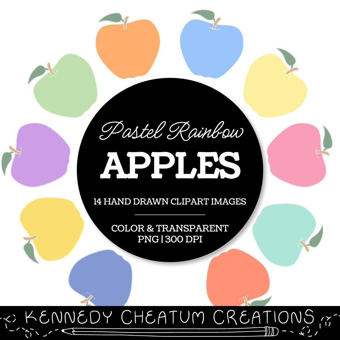 Pastel Rainbow Apple Clipart - Hand Drawn Color and Transparent Apple ...