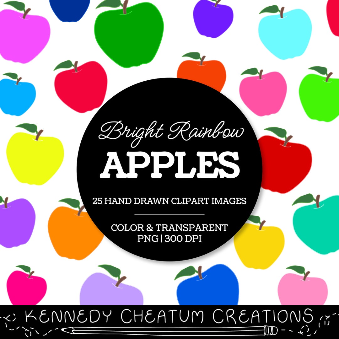Bright Rainbow Apple Clipart - Hand Drawn Color and Transparent Apple ...