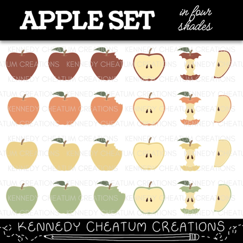 Autumn Apples Clipart - BACK TO SCHOOL Clipart, Hand Drawn Color and ...