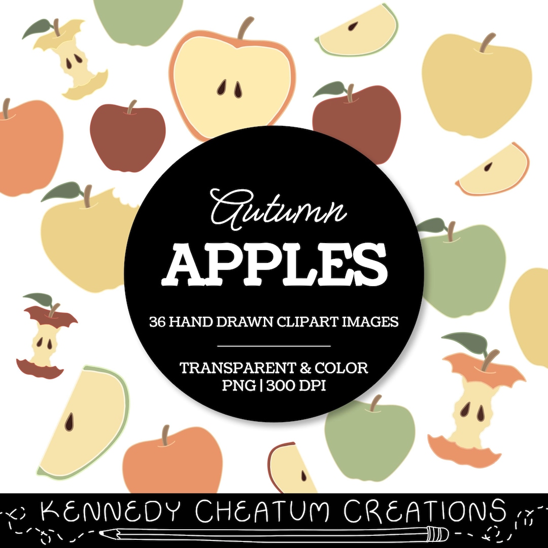 Autumn Apples Clipart - BACK TO SCHOOL Clipart, Hand Drawn Color and ...