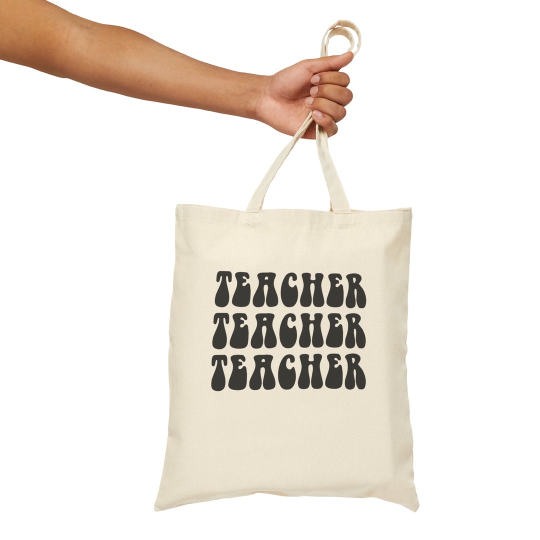 Teacher Canvas Tote Bag, Retro Cute Book Bag, Shopping Tote, Teacher ...