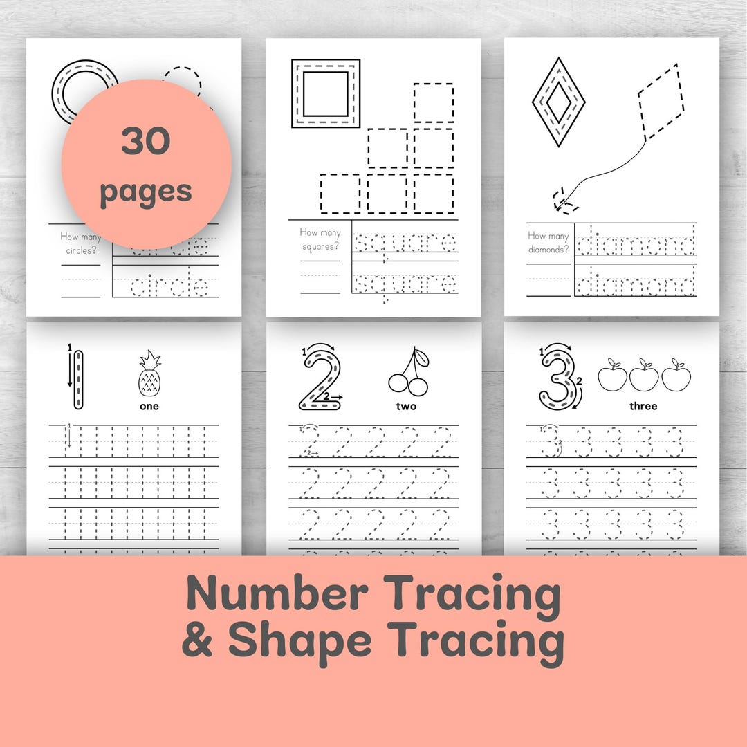 Number Tracing and Shape Tracing Worksheets: Kindergarten and Preschool ...