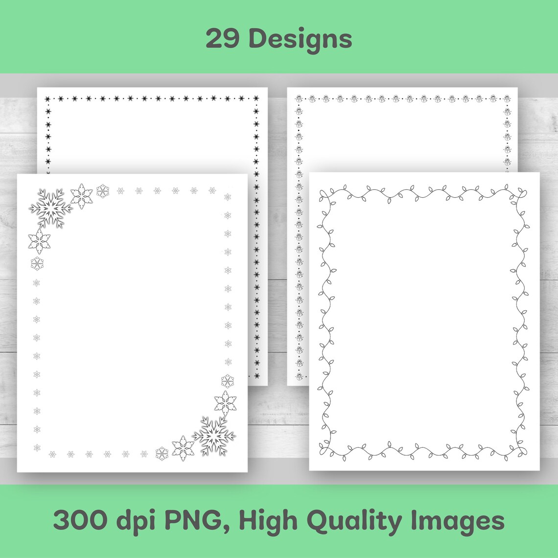 Christmas Borders Black and White: Hand Drawn, Christmas Lights and ...