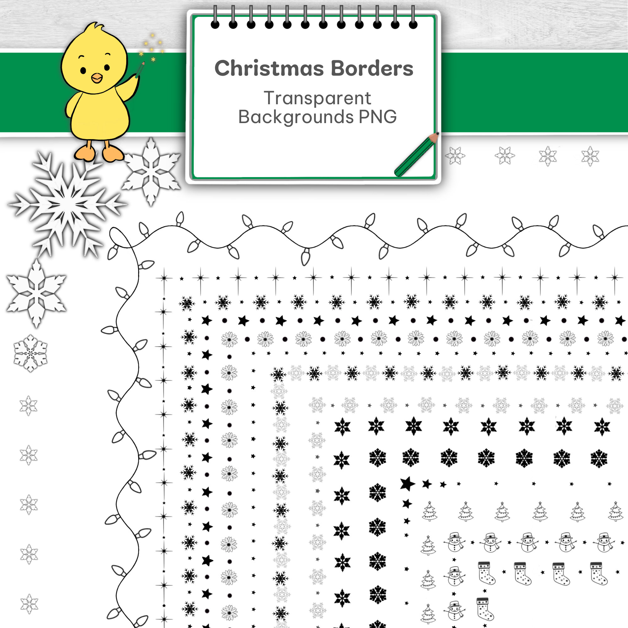 Christmas Borders Black and White: Hand Drawn, Christmas Lights and ...