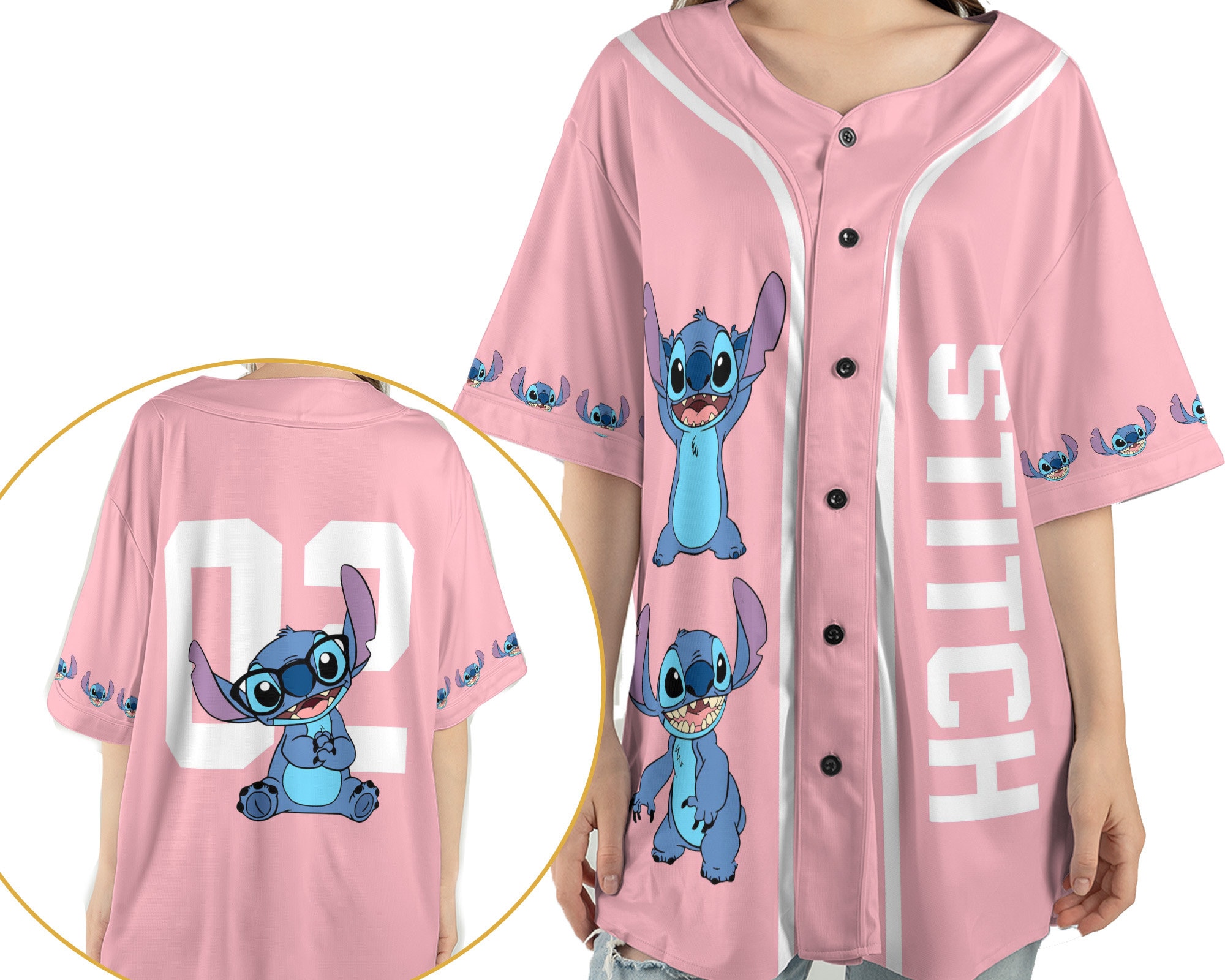 Lilo and Stitch Cute Stitch 2 Sided Baseball Jersey Shirt, Disney ...