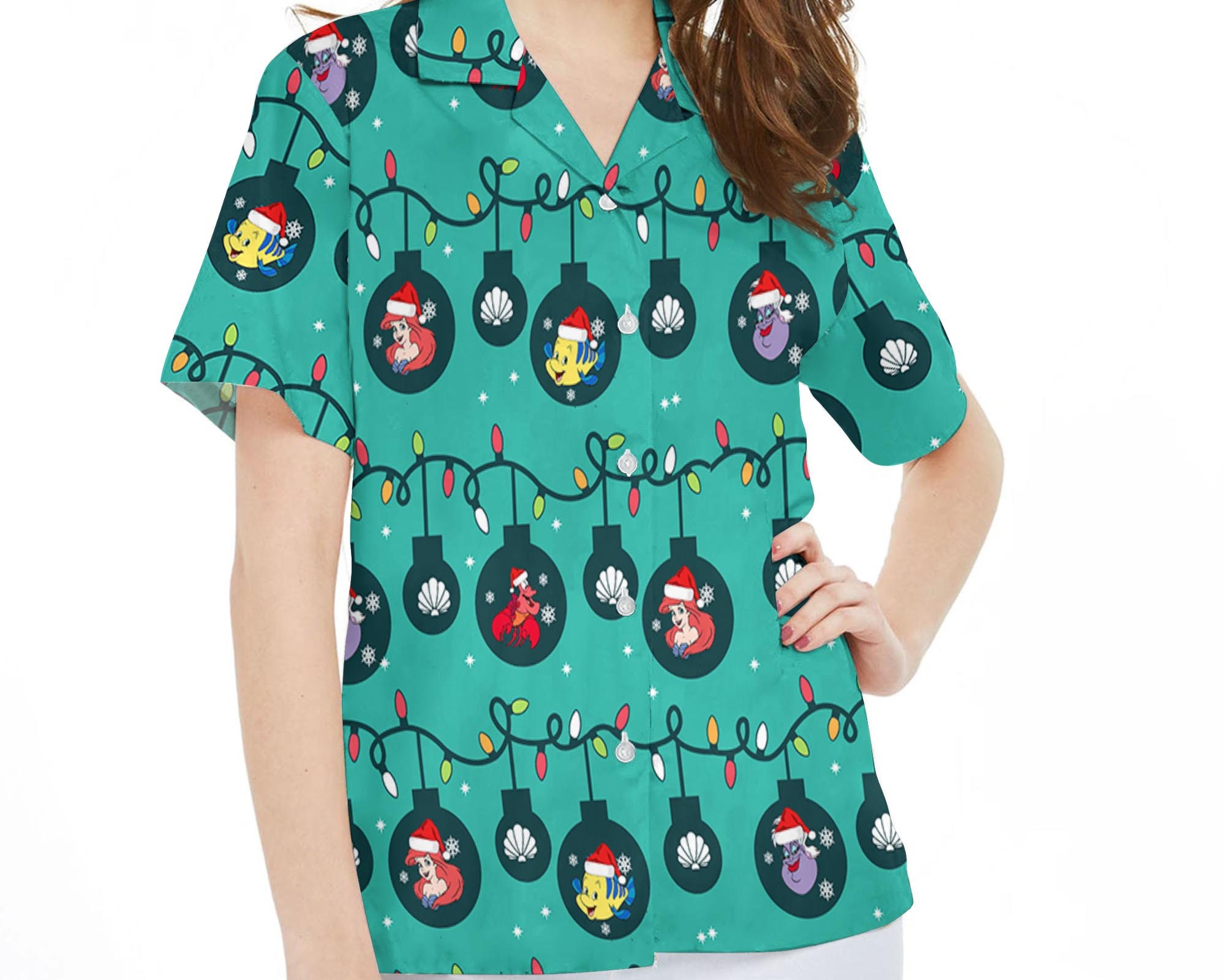 Ariel Princess Flounder Sebastian Christmas Light Hawaiian Shirt ...