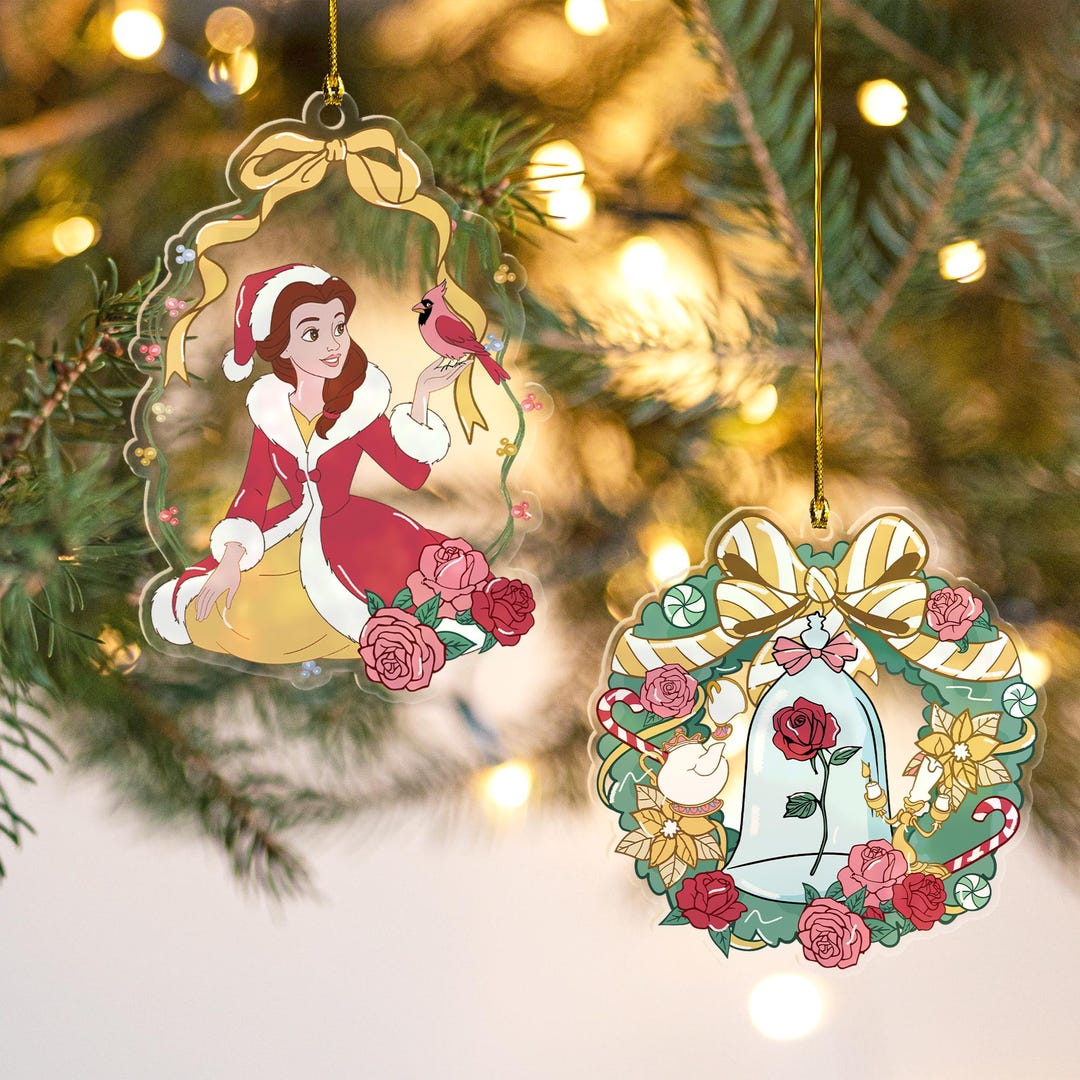 Watercolor Belle Princess Christmas Wreath Acrylic Ornament, Beauty and ...