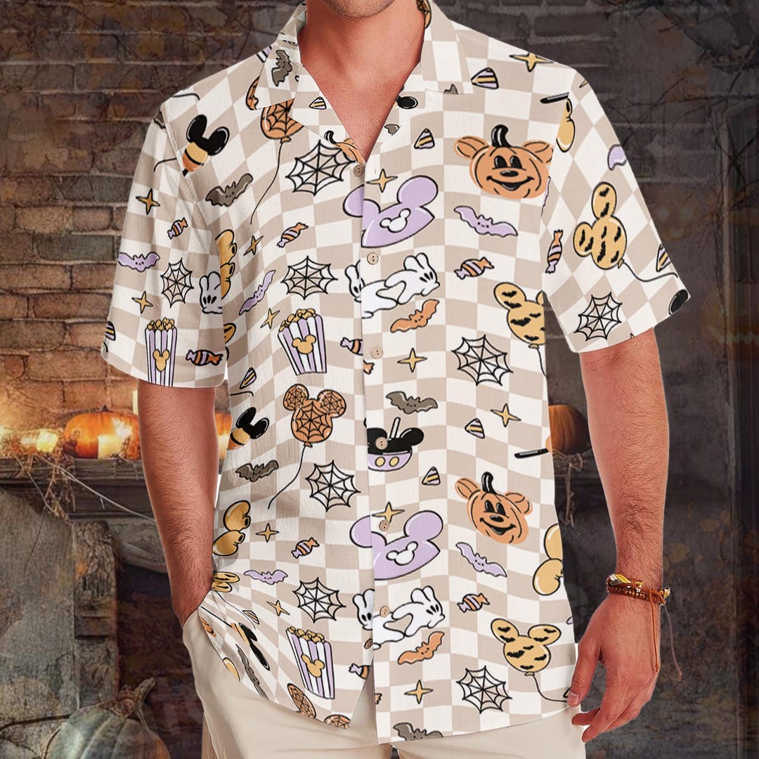 Vintage Checkered Disney Halloween Hawaiian Shirt, Spooky Mickey ...