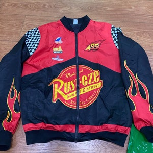 Vintage Lightning Mcqueen 95 Fleece Bomber Jacket, Rust-eze Cars Piston ...