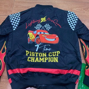 Vintage Lightning Mcqueen 95 Fleece Bomber Jacket, Rust-eze Cars Piston ...
