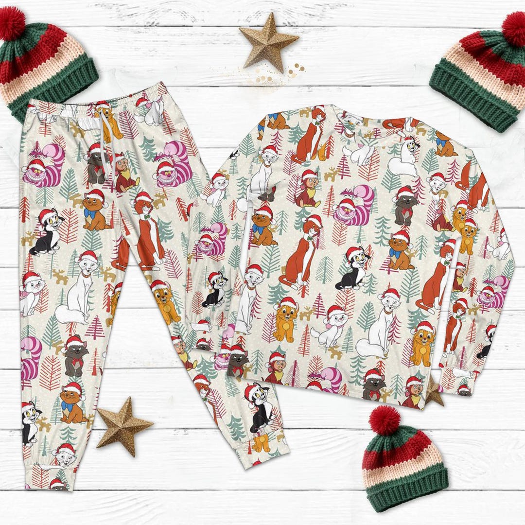 Disney Cats Christmas Pajama Set, Aristocats Figaro Cheshire Cat ...