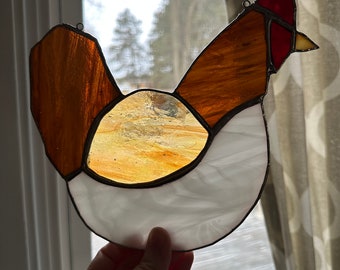 Brown Hen Head Stained Glass, Suncatcher, Window Hangings, Unique Home ...