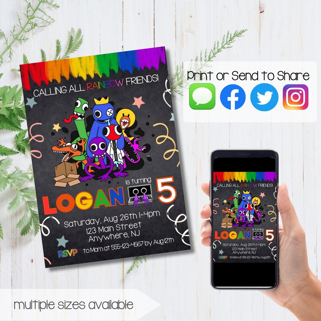 Rainbow Friends Birthday Invitation Digital Download Template ...