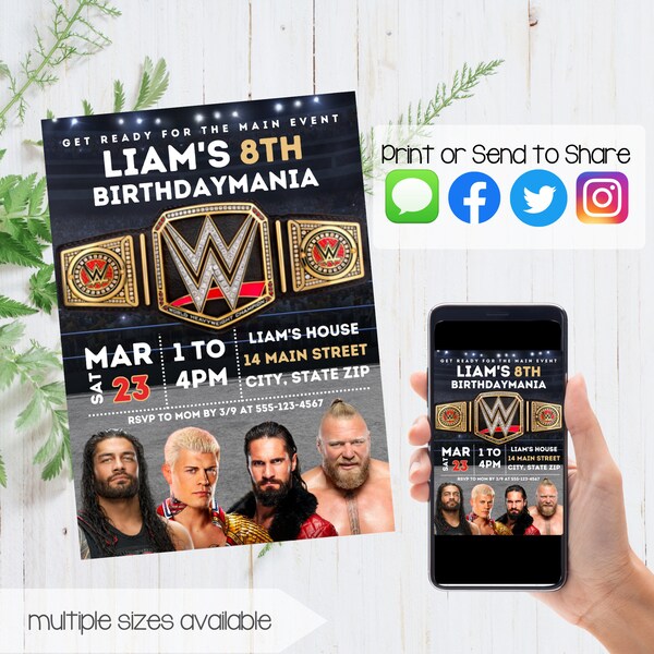 Wwe Birthday Invitations - Etsy