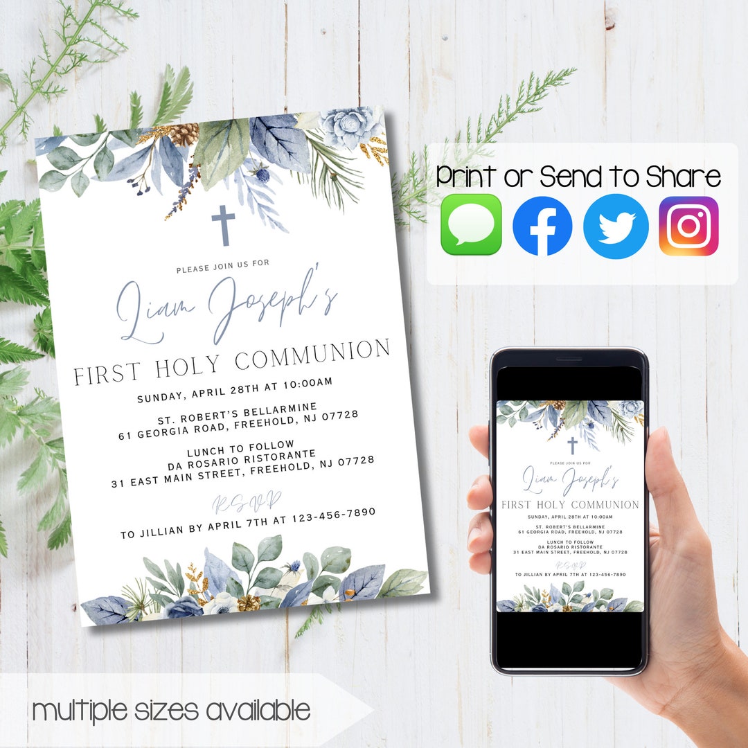 Communion Invitation | Boy Communion Invite | Baptism Christening ...