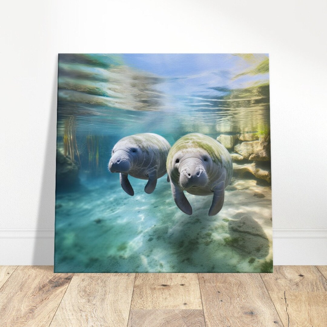 Coastal Home Decor - Manatee Print on Slim Canvas, Sea Life Art, Ocean ...