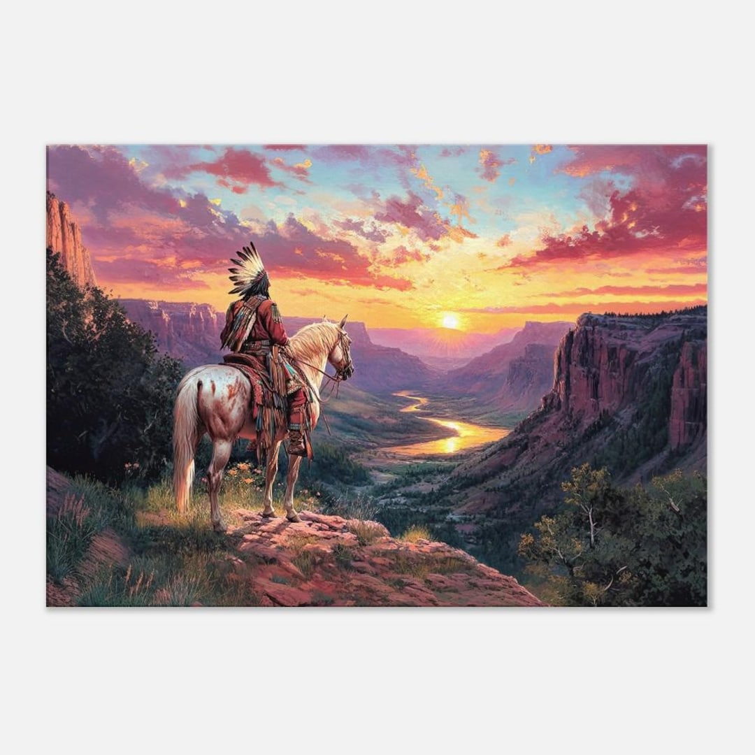 Southwestern Sunset Canvas Print: American Indian Art, Valley Vista - Etsy