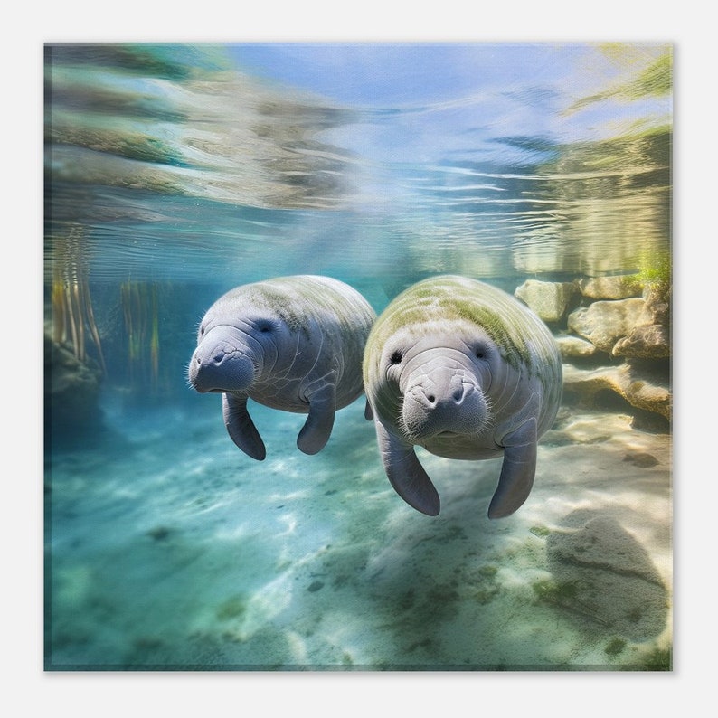 Coastal Home Decor - Manatee Print on Slim Canvas, Sea Life Art, Ocean ...