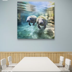 Coastal Home Decor - Manatee Print on Slim Canvas, Sea Life Art, Ocean ...