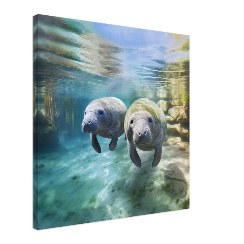 Coastal Home Decor - Manatee Print on Slim Canvas, Sea Life Art, Ocean ...