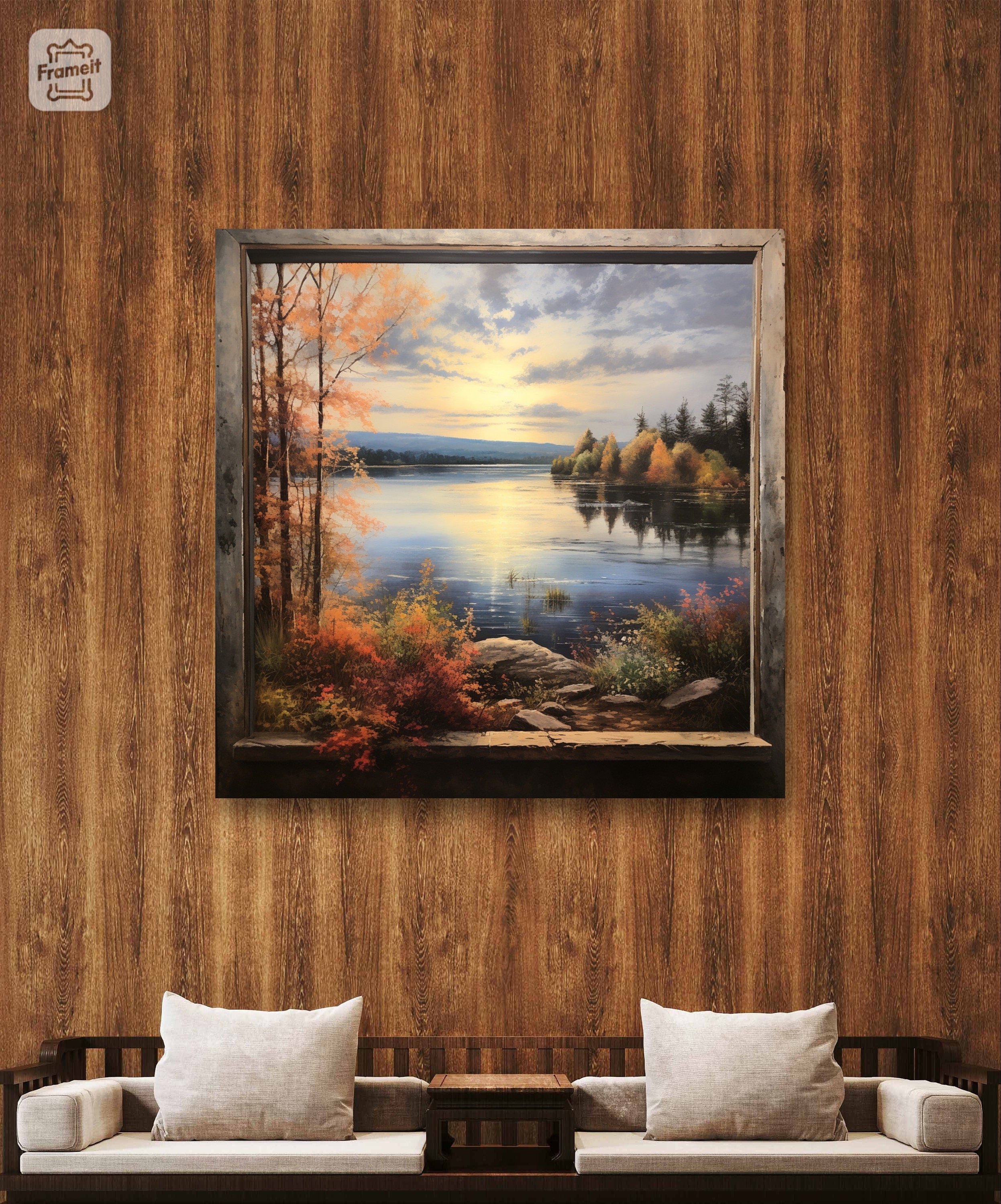 Window View Landscape Print on Slim Canvas Cottage Wall Art, Rustic ...