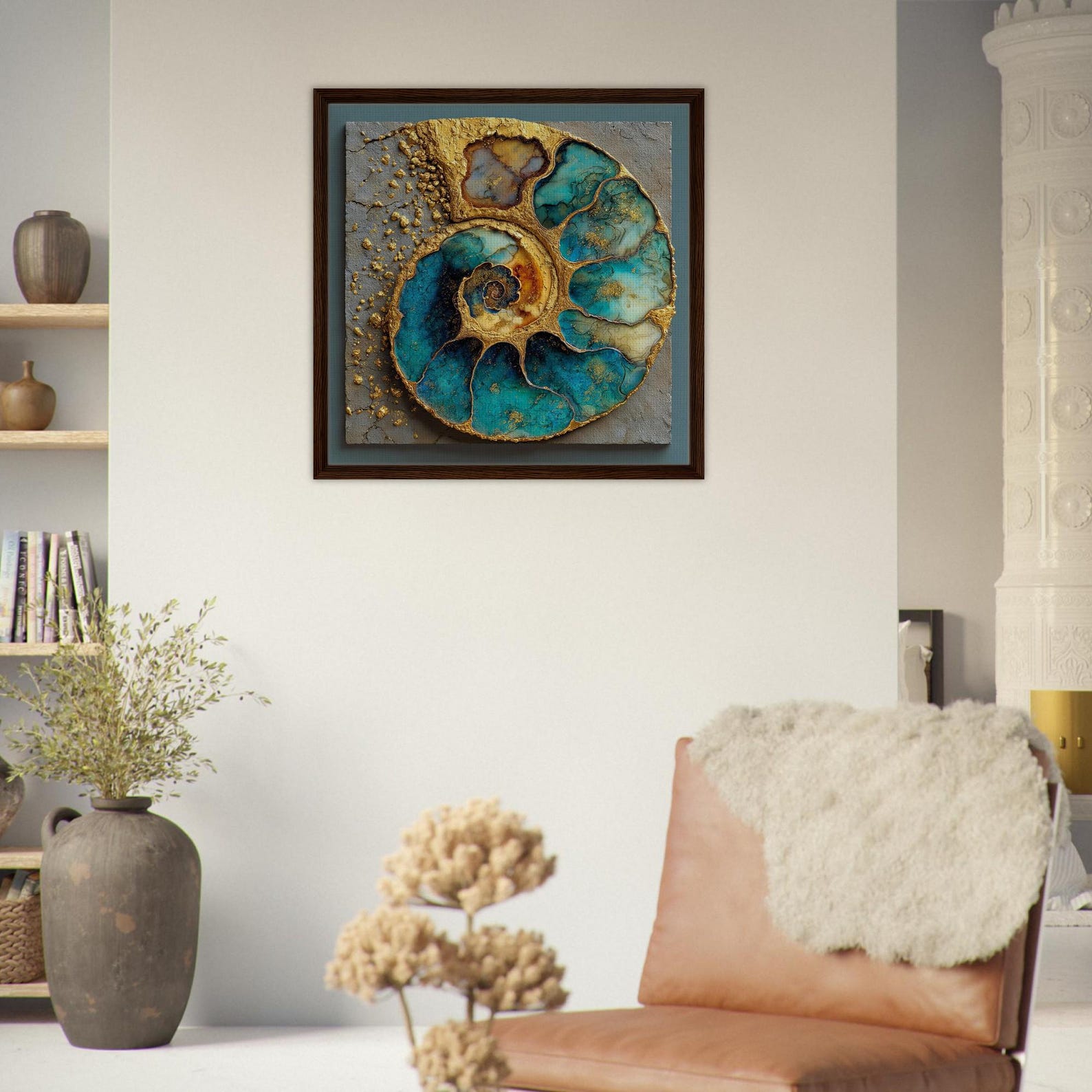 Framed Abstract Ammonite Fossil Framed Canvas Art - Multiple Sizes ...