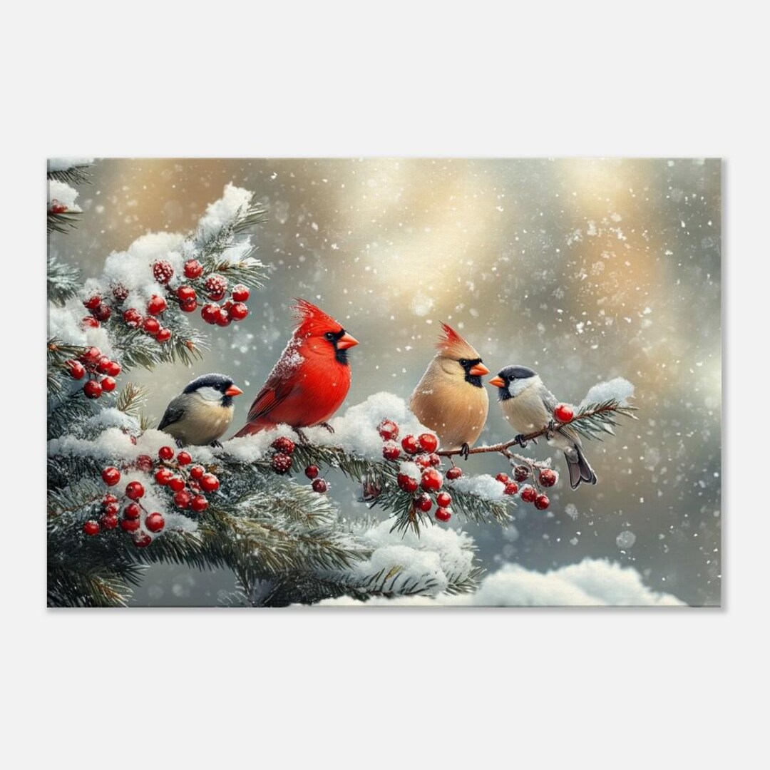 Winter Cardinals and Chickadees Canvas Print, Snow Scene, Holiday Decor ...