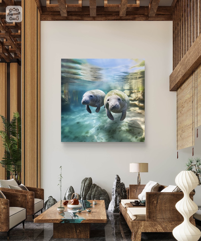 Coastal Home Decor - Manatee Print on Slim Canvas, Sea Life Art, Ocean ...
