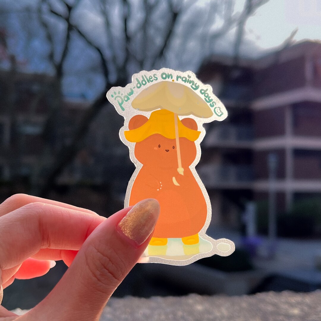 Cute Rainy Day Bear Clear Sticker - Etsy