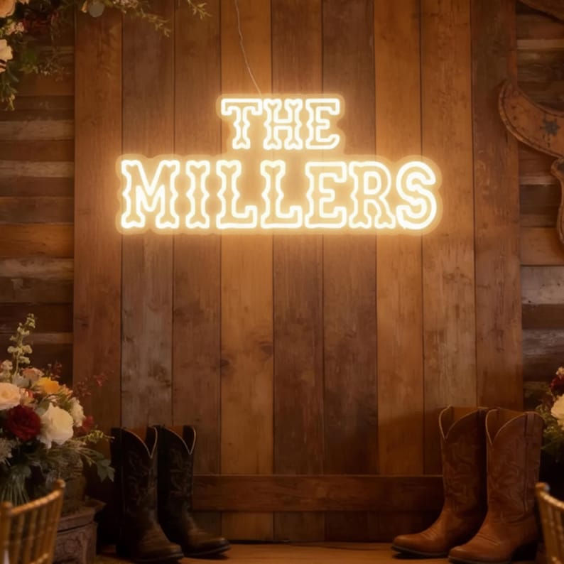 Custom Western Font Neon Name Sign for Wedding Decor, Rustic Wedding ...