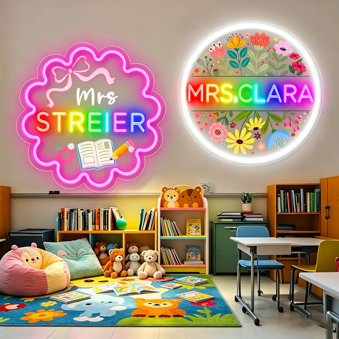 Personalized Teacher Name Neon Sign, Custom Classroom Decor Door Sign ...