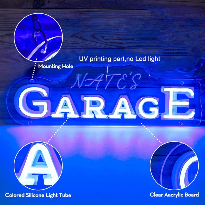 Custom Garage LED Neon Sign, Man Cave Tool Shop Decor, Car Workshop ...
