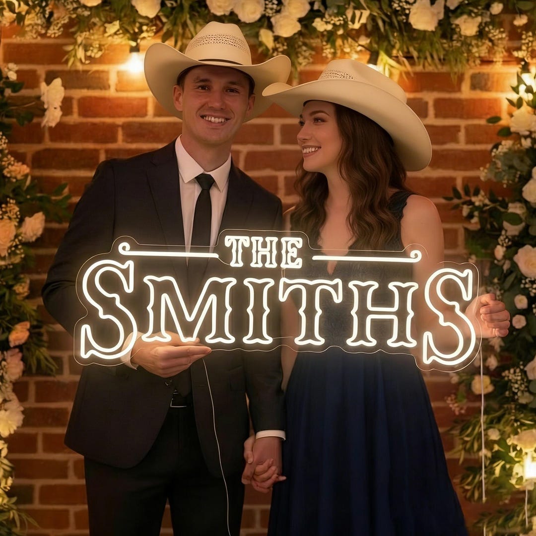 Custom Western Font Neon Name Sign for Wedding Decor, Rustic Wedding ...