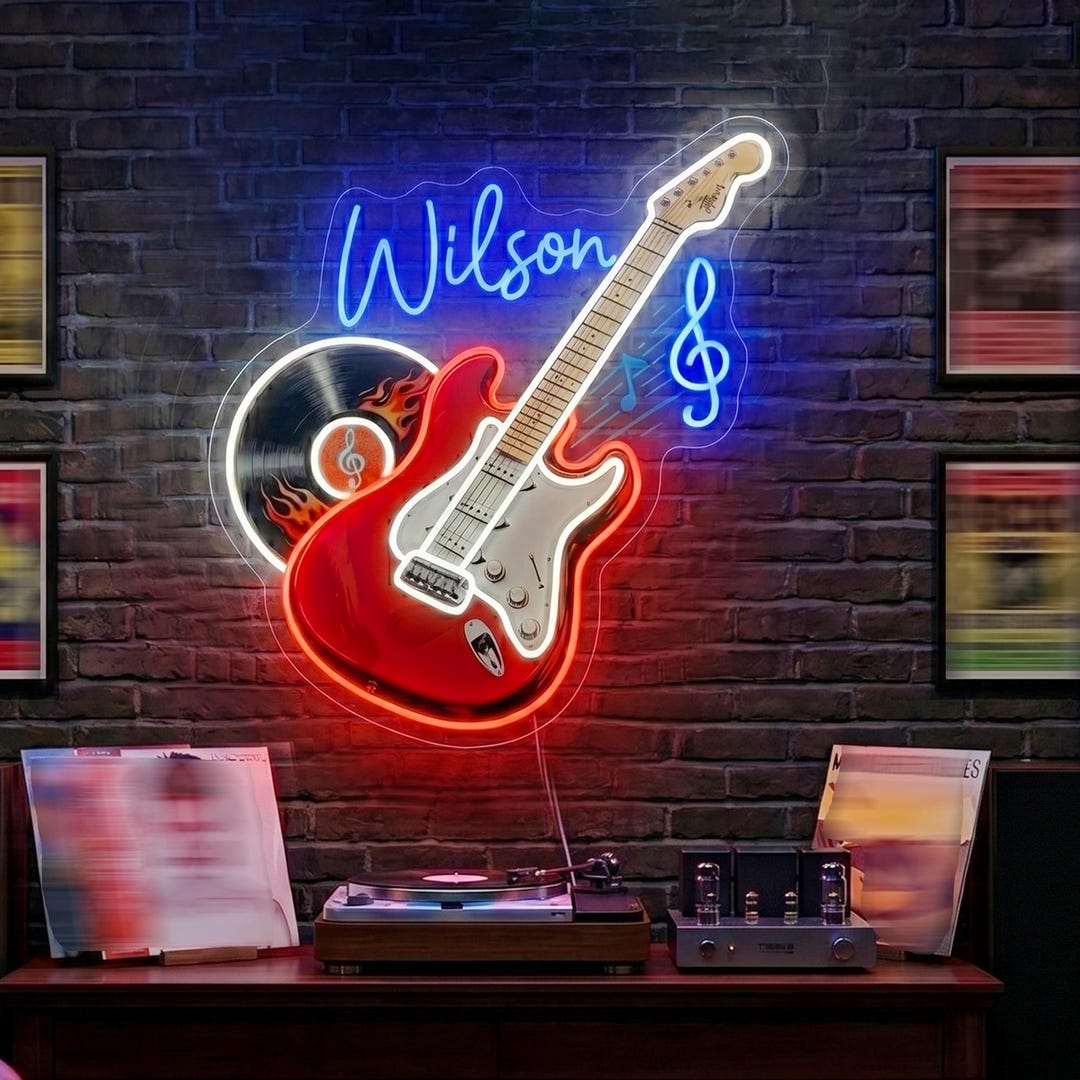 Personalized Guitar Neon Sign, Custom Name LED Light Music Studio Wall ...