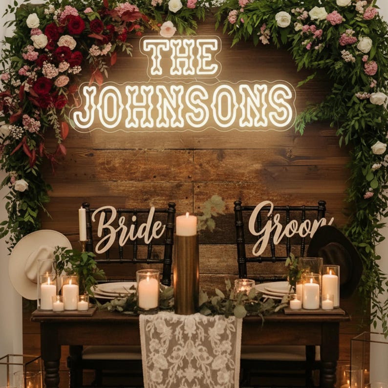 Custom Western Font Neon Name Sign for Wedding Decor, Rustic Wedding ...