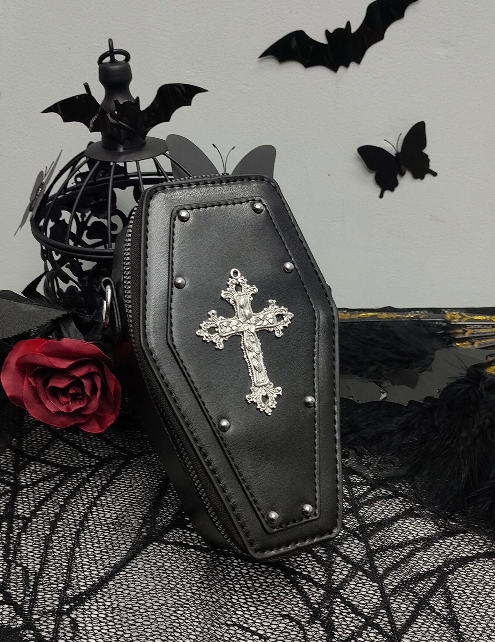 Halloween Gothic Studded Coffin Shaped Bags,mini Punk Rock Style Metal ...