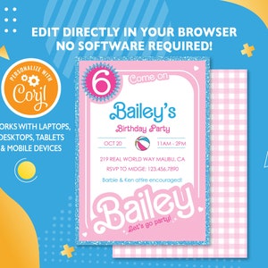Doll Hot Pink Birthday Invitation Templates Digital Invitation ...